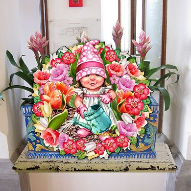 Spring Wreath Blossom Gnome Dwarf 24-Inch Handcrafted Wooden Door Decor ...