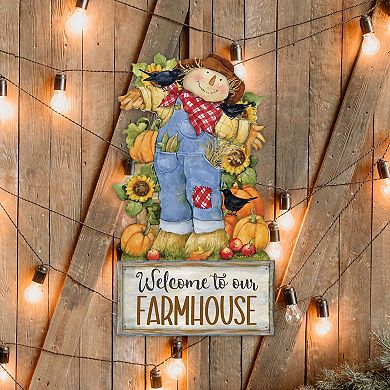 Harvest Scarecrow Thanksgiving Welcome Sign 20-Inch Handcrafted Wooden ...