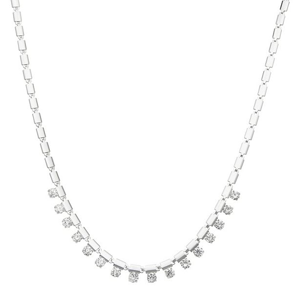 Nine West Silver Tone Crystal Brick Chain Necklace