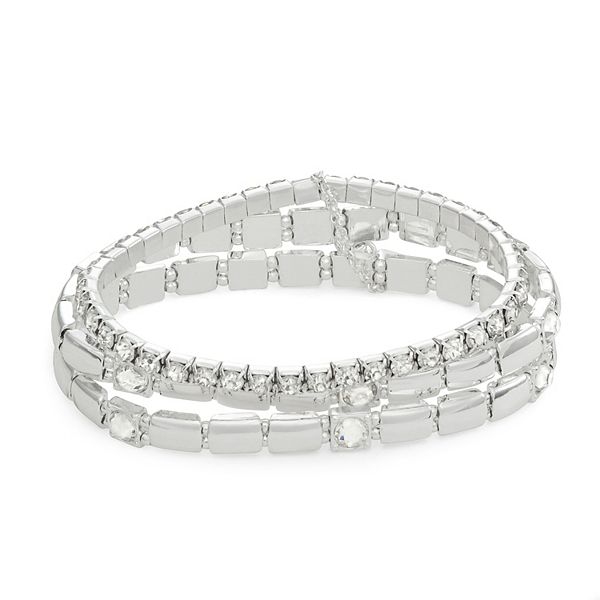 Nine West Silver Tone Crystal Layered Stretch Bracelet