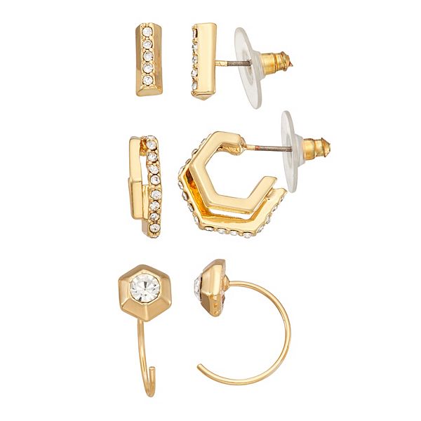 Nine West Gold Tone Crystal Trio Hoop Earring Set