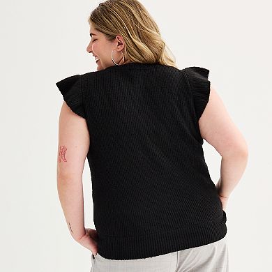 Juniors' Plus Size SO® Keyhole Cutout Flutter Sleeve Sweater