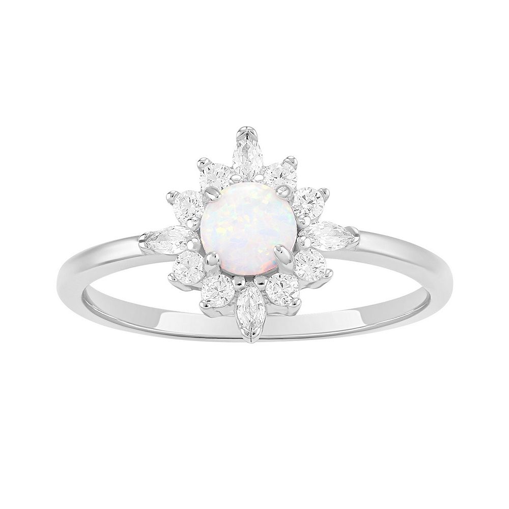 PRIMROSE Sterling Silver Opal & Cubic Zirconia Ring
