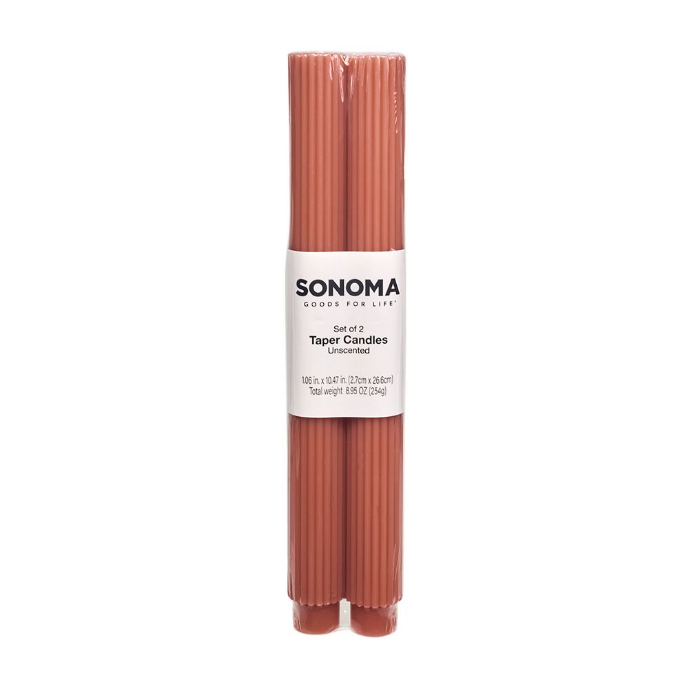 Sonoma Goods For Life® 2-Pack Faded Rose Red Vertical Ribbed Taper Candles