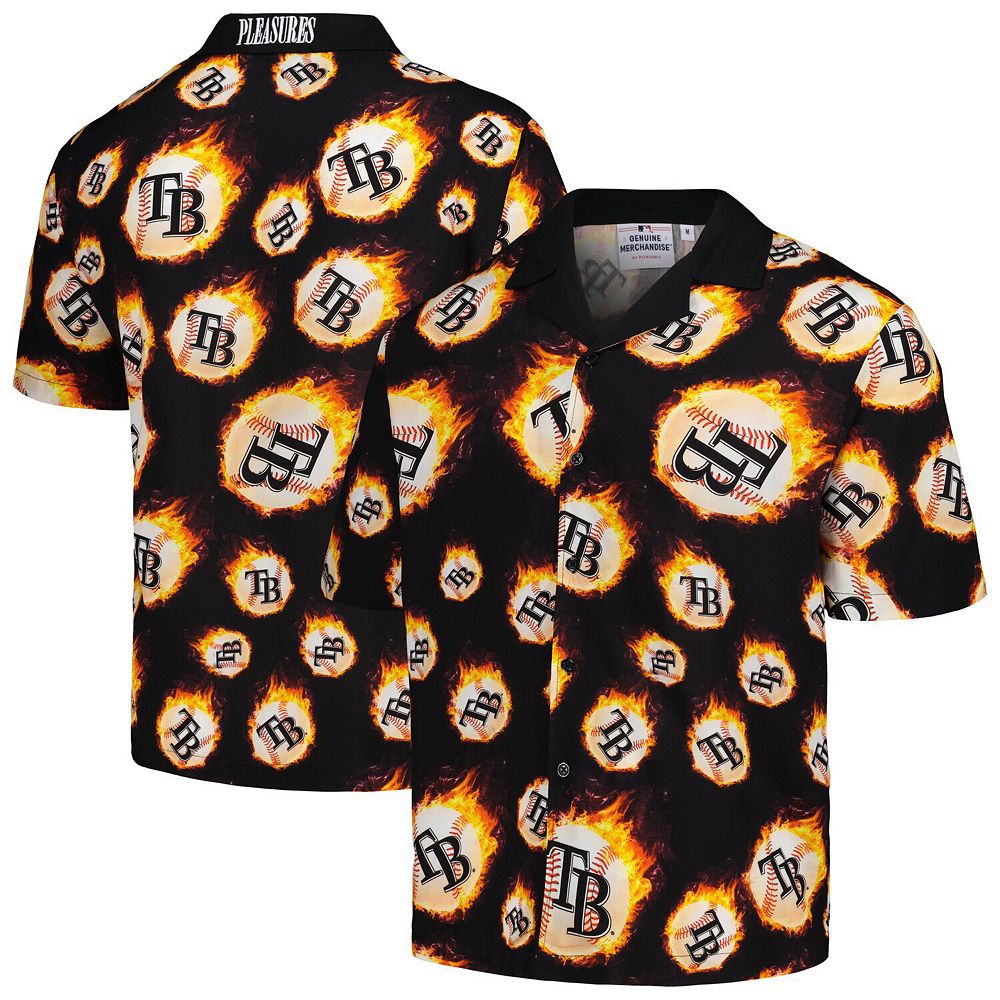 Men's Black Tampa Bay Rays Flame Fireball Button-Up Shirt