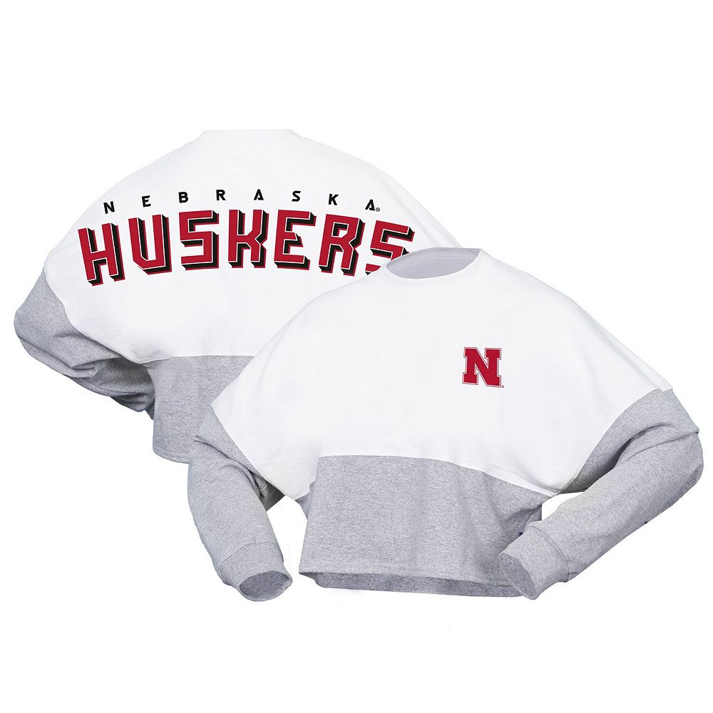 Women's Spirit Jersey White Nebraska Huskers Heather Block Cropped Long ...