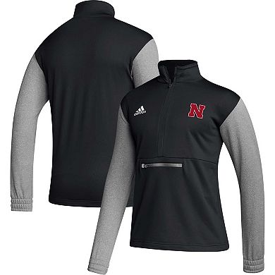 Men's adidas Black Nebraska Huskers Team Issue AEROREADY Quarter-Zip Jacket