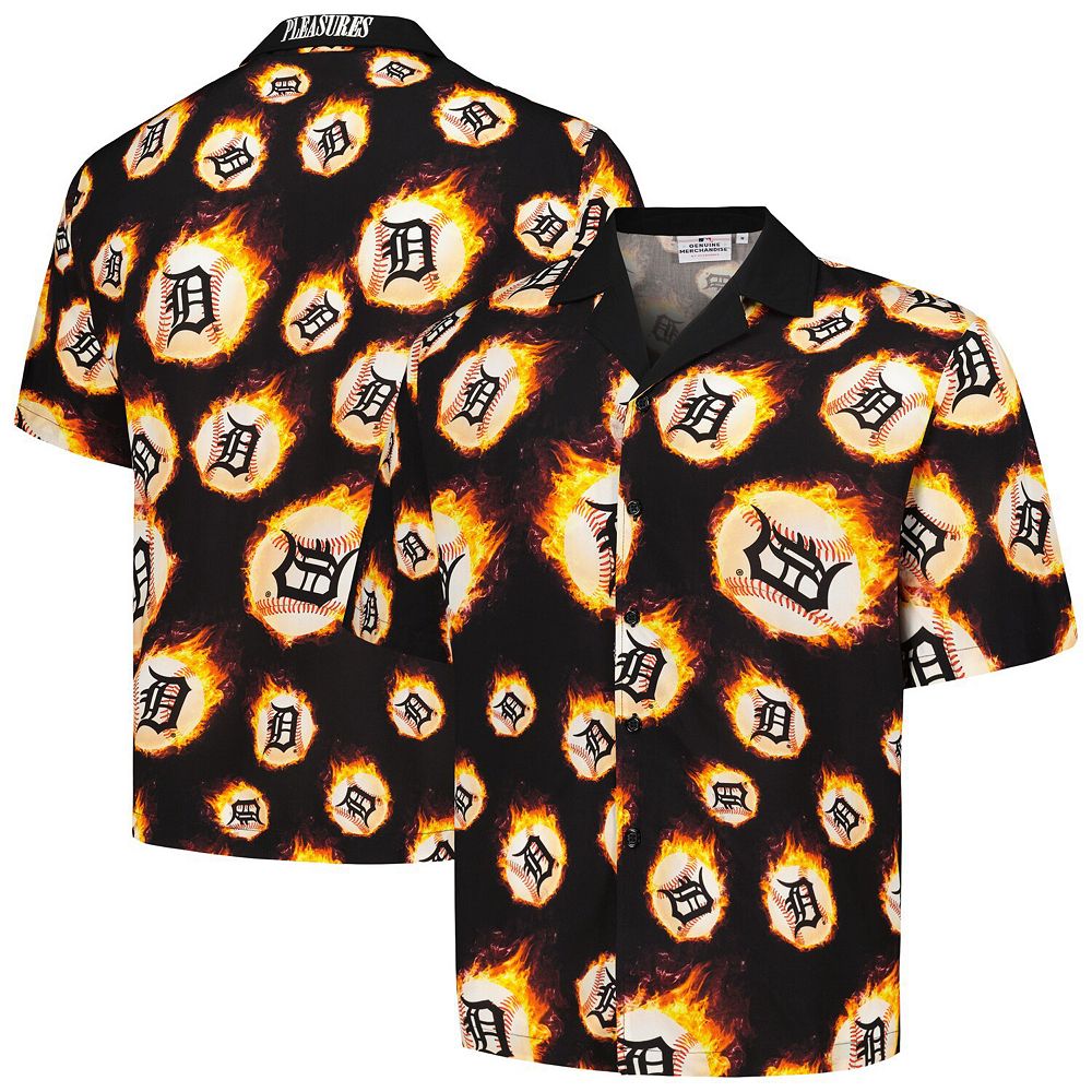 Men's Black Detroit Tigers Flame Fireball Button-Up Shirt