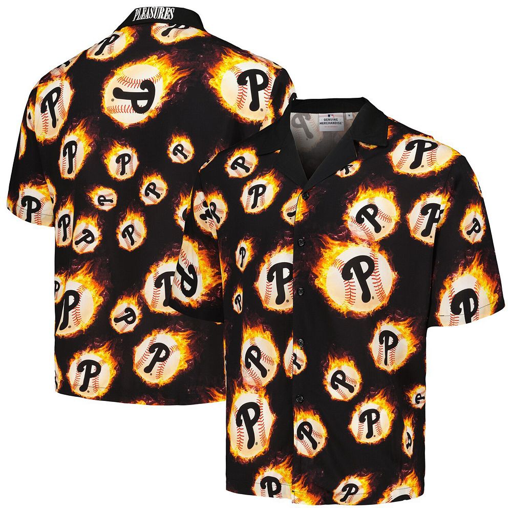 Men's Black Philadelphia Phillies Flame Fireball Button-Up Shirt
