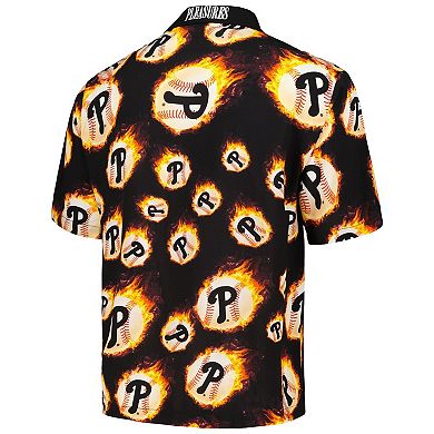 Men's Black Philadelphia Phillies Flame Fireball Button-Up Shirt