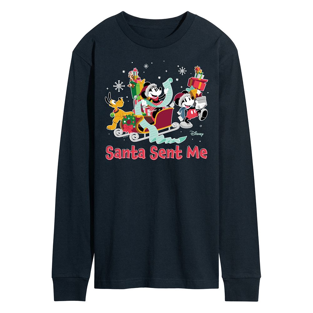 Disney's Mickey Mouse & Friends Men's Santa Sent Me Long Sleeve Graphic Tee