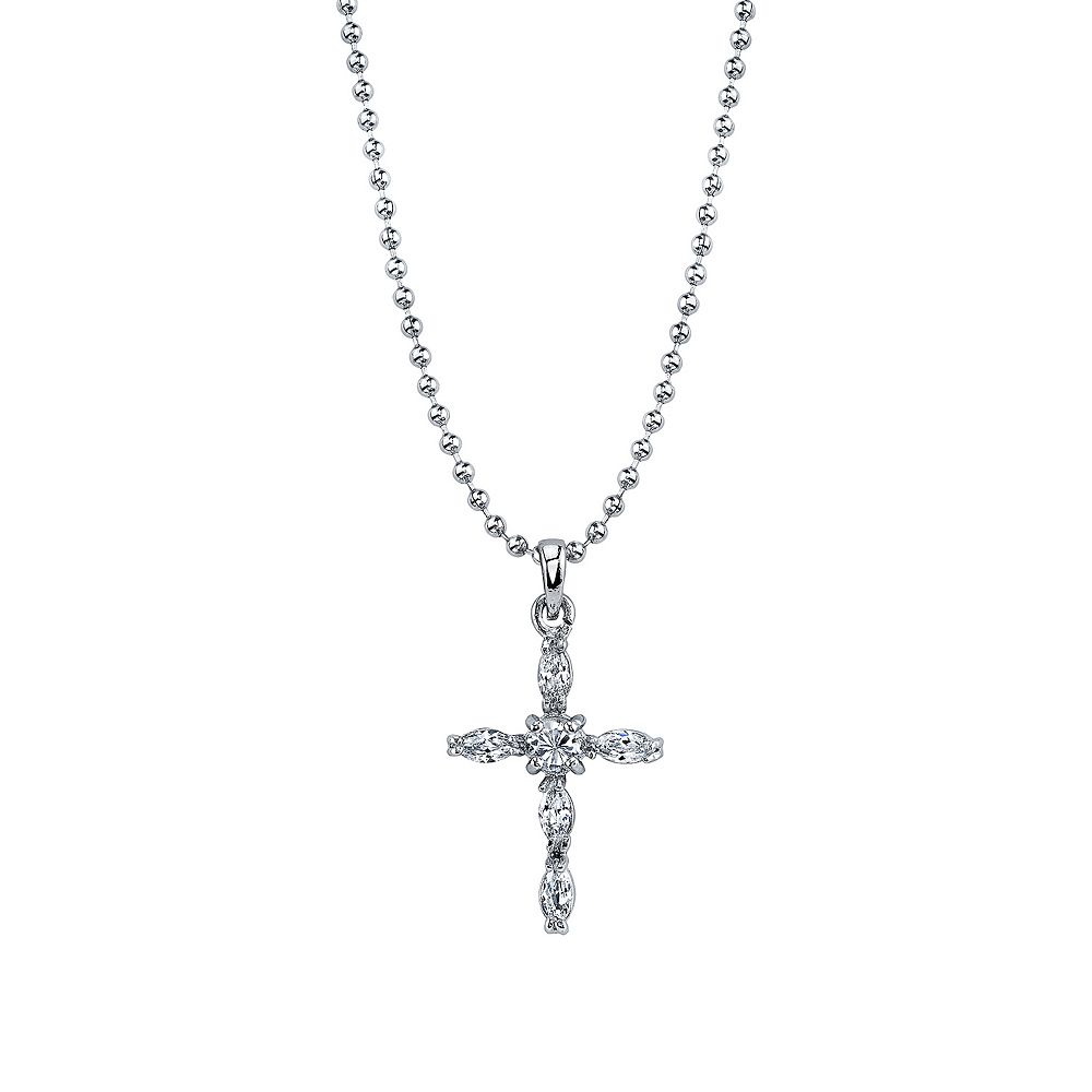 Symbols Of Faith Silver Tone Crystal Cross Pendant Necklace