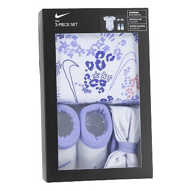 Newborn Baby Girls Nike Printed 3-Piece Bodysuit Headband Booties Boxed Set
