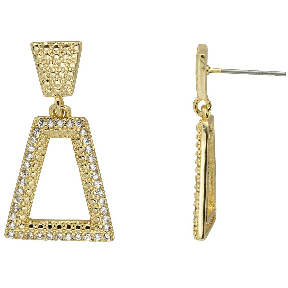 City Luxe Gold Tone Cubic Zirconia Open Triangular Drop Earrings