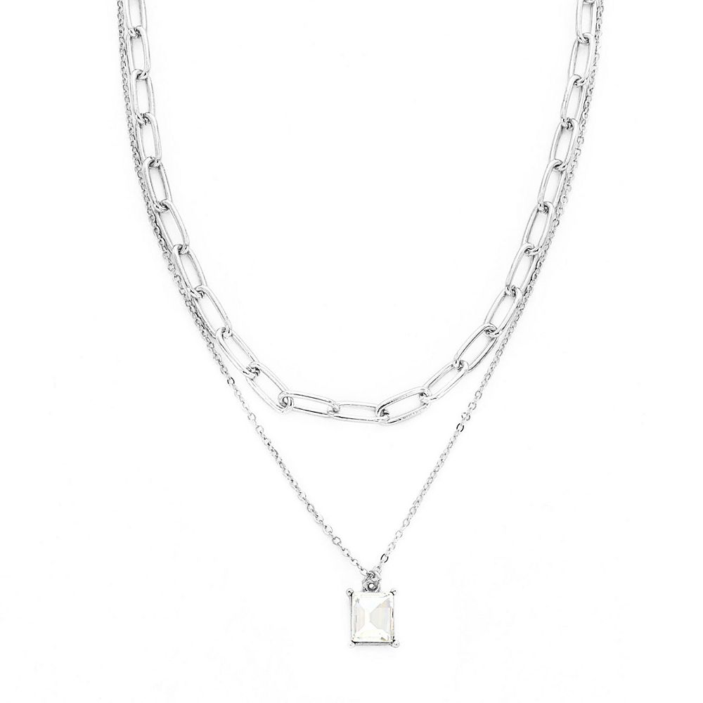 Pannee by Panacea Silver Tone Chain & Crystal Pendant Necklace