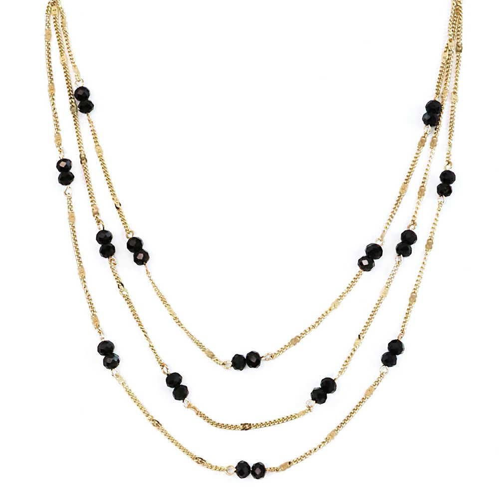 Pannee by Panacea Black Crystal & Strand Layered Necklace