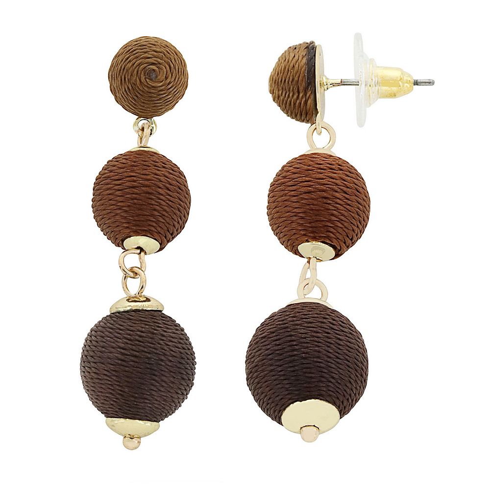 Pannee by Panacea Gold Tone Threaded Linear Ball Drop Earrings