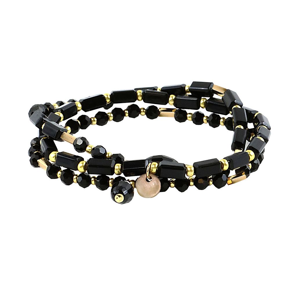 Pannee by Panacea Gold Tone Black Crystal Stretch Bracelet Set