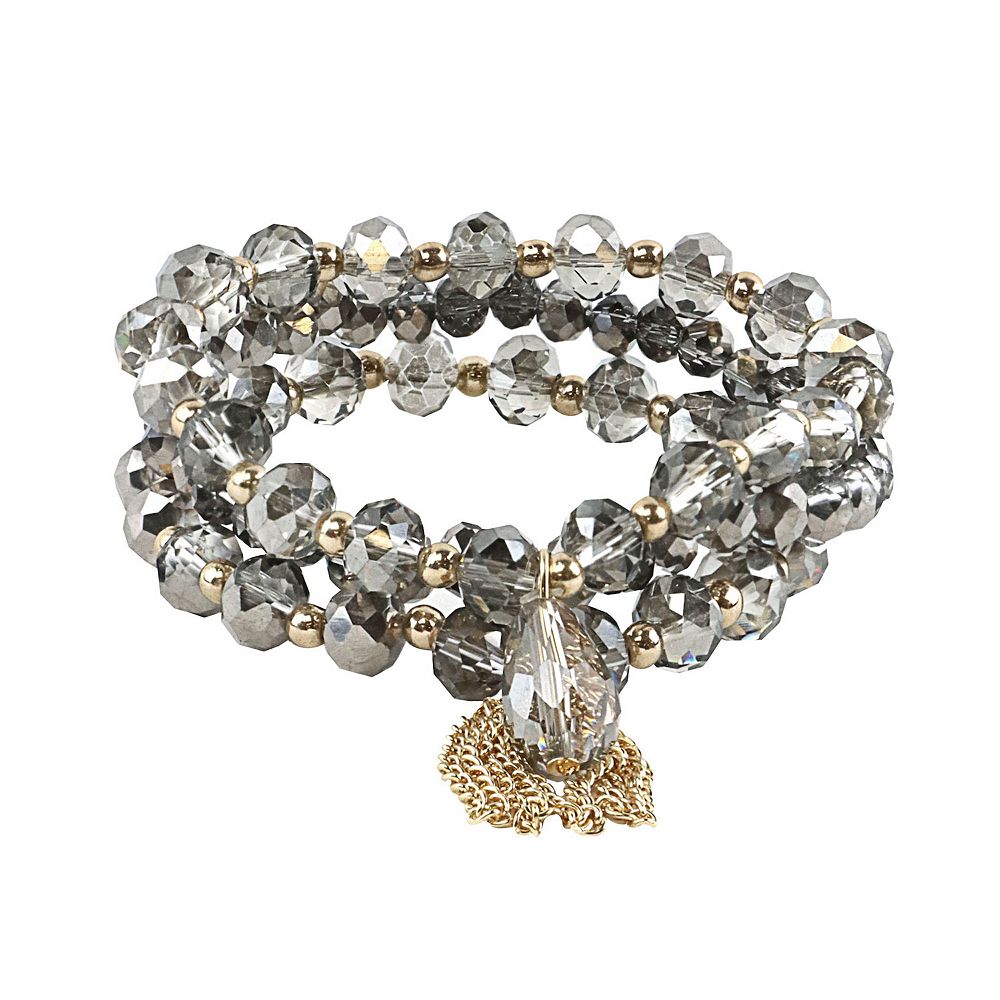 Pannee by Panacea Gold Tone Hematite Crystal Stretch Bracelet Set