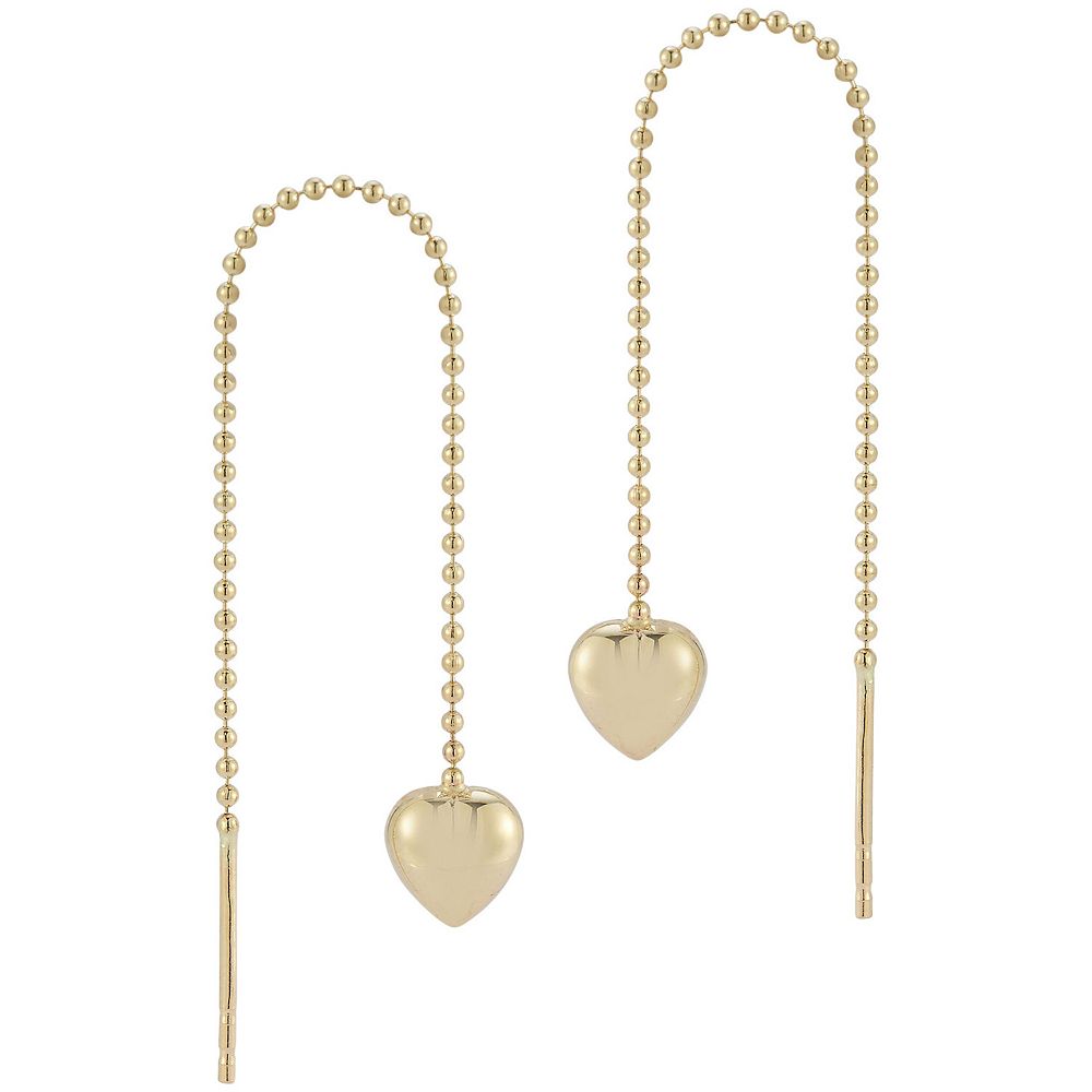 LUMINOR GOLD 14k Gold Puffed Heart Threader Earrings