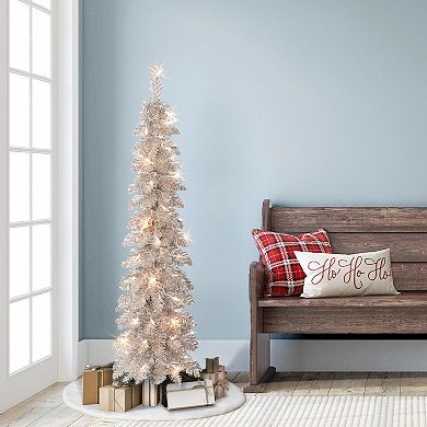 PULEO INTERNATIONAL 4-ft. Pre-Lit Rose Gold Artificial Alpine Pencil ...