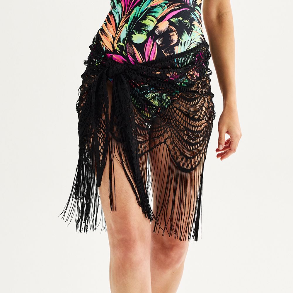 Women's Freshwater Fringed Sheer Lace Swim Cover-Up Pareo Skirt