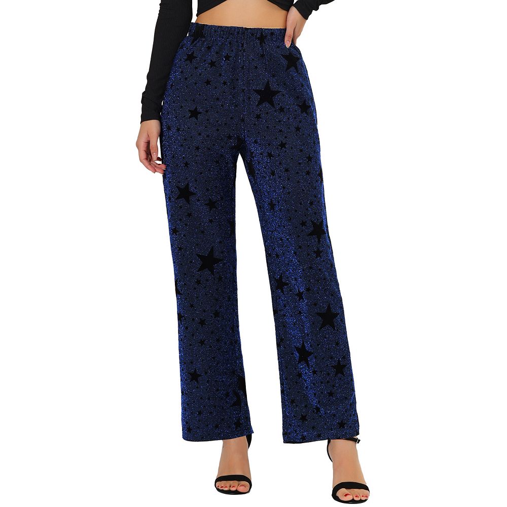 Women's Sparkle High Waist Wide Leg Stretch Shiny Party Star Pants