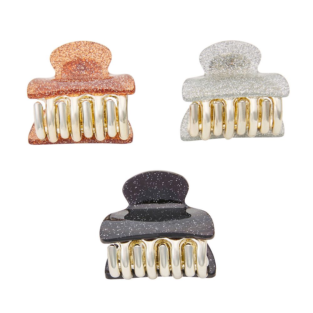 Small Glitter Hair Claw Clips 3-piece Set