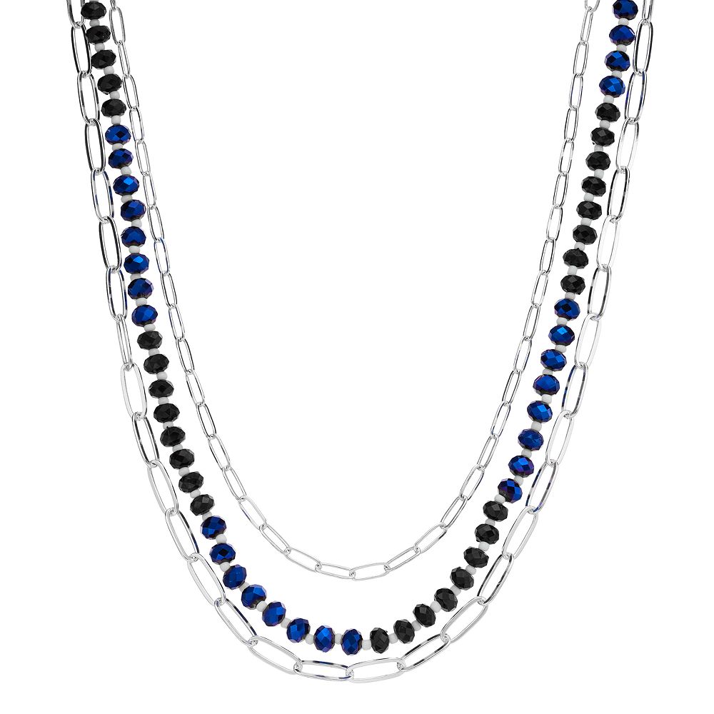 Pannee by Panacea Silver Tone Blue Crystal Layered Necklace