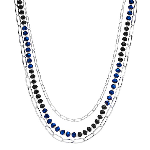 Pannee by Panacea Silver Tone Blue Crystal Layered Necklace