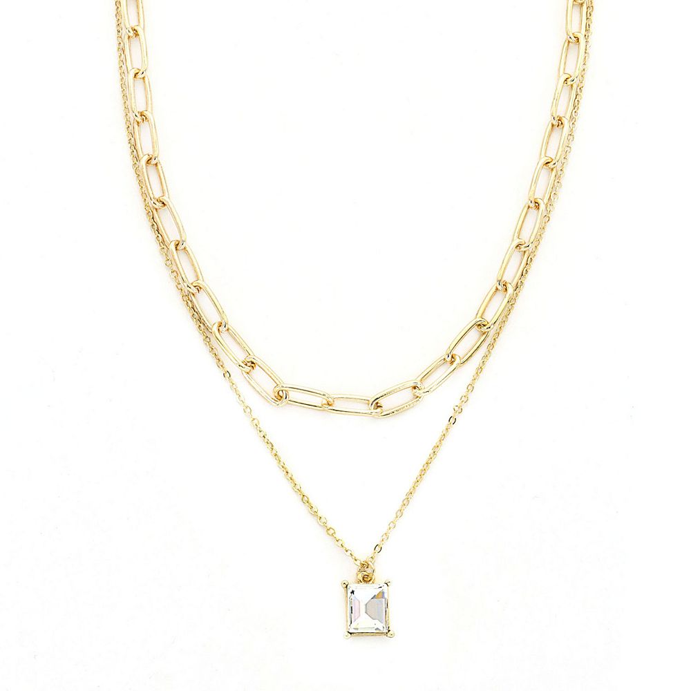 Pannee by Panacea Gold Tone Chain & Crystal Pendant Layered Necklace
