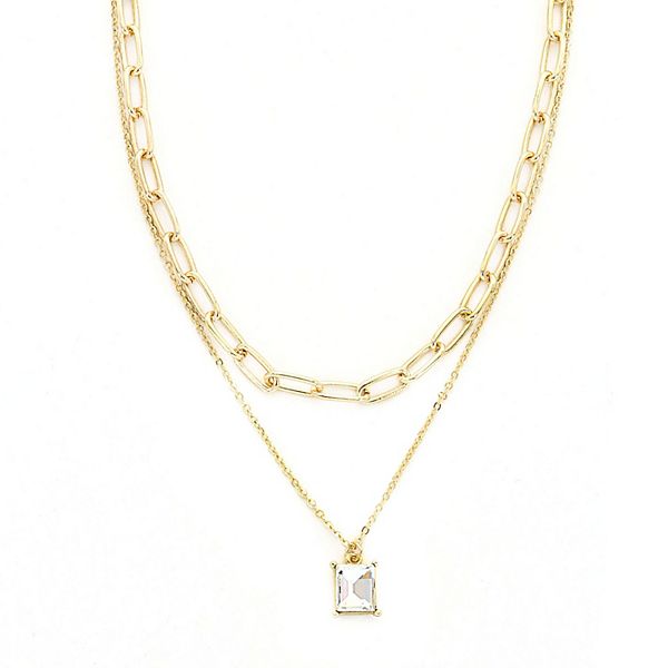 Pannee by Panacea Gold Tone Chain & Crystal Pendant Layered Necklace