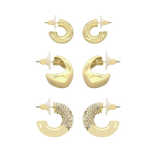 Pannee by Panacea Gold Tone Tube Hoop 3-piece Earring Set