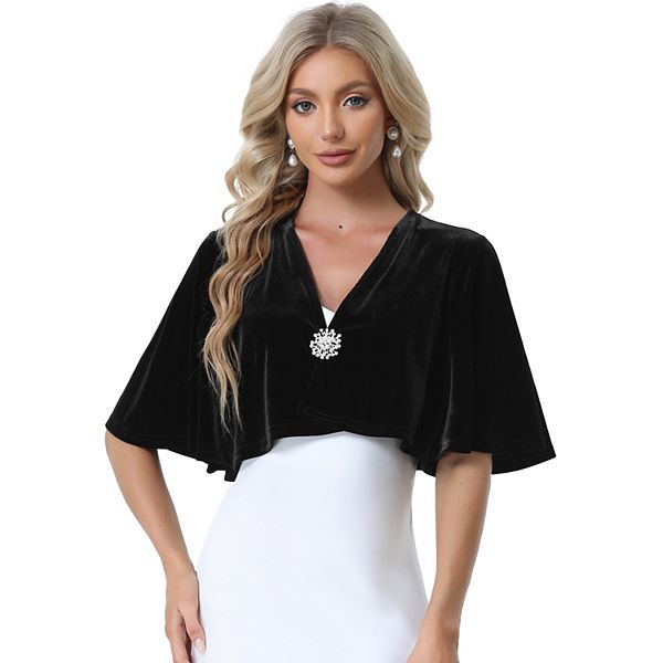 Velvet Cardigans for Women's Bell Sleeve Solid Open Front Cropped Shrug ...