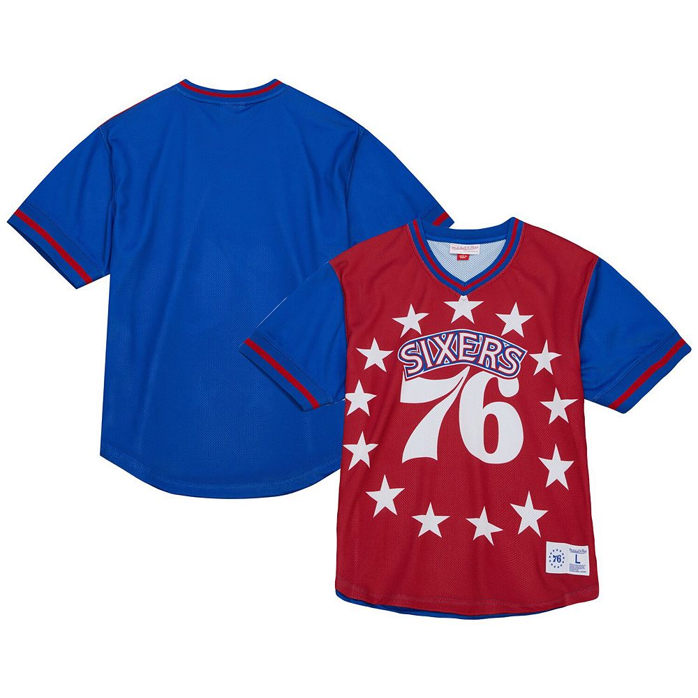 Men's Mitchell & Ness Red Philadelphia 76ers Jumbotron 3.0 Mesh V-Neck ...