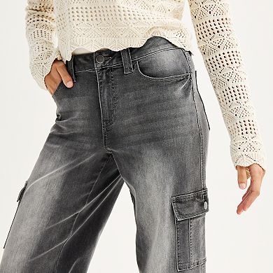 Juniors' Project Indigo Mid-Rise Cargo Straight-Leg Jeans