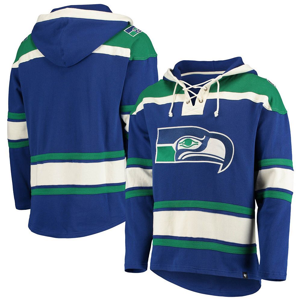Men's '47 Royal Seattle Seahawks Throwback Lacer Pullover Hoodie