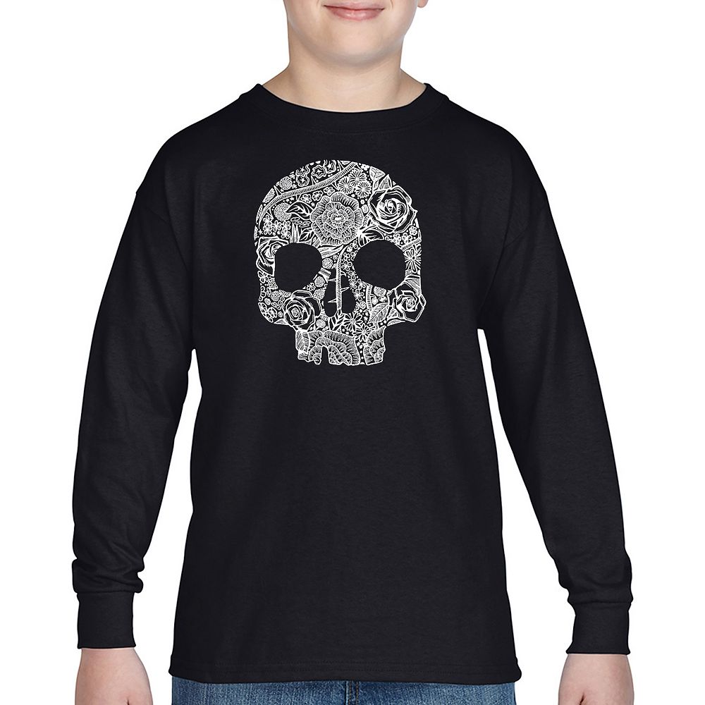 Boy's Word Art Long Sleeve - Flower Skull