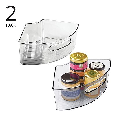 mDesign Plastic Lazy Susan Organizer Bins with Handle for Kitchen, 2 ...