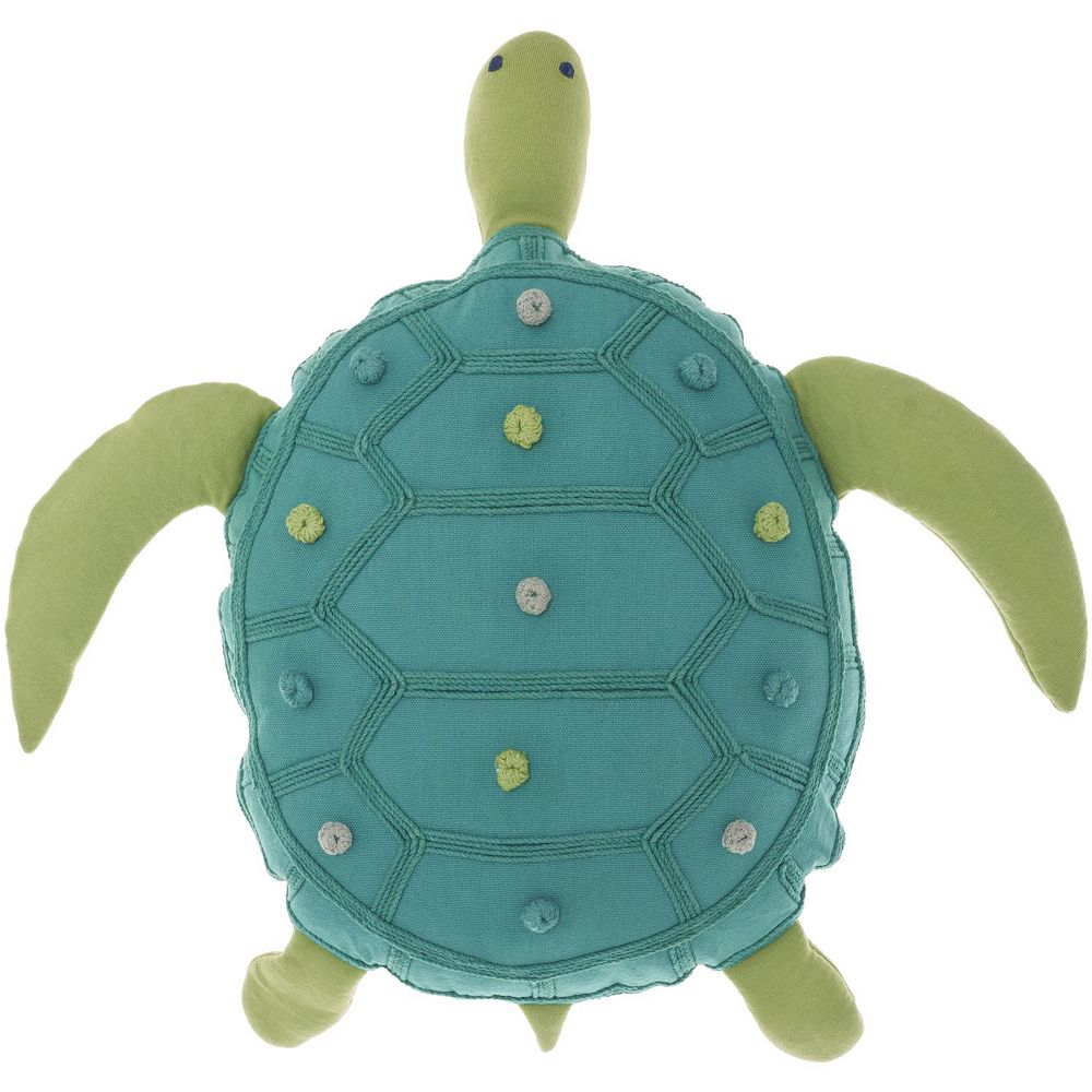 Mina Victory Plush Lines Turtle 13" x 14" Turquoise Throw Pillow