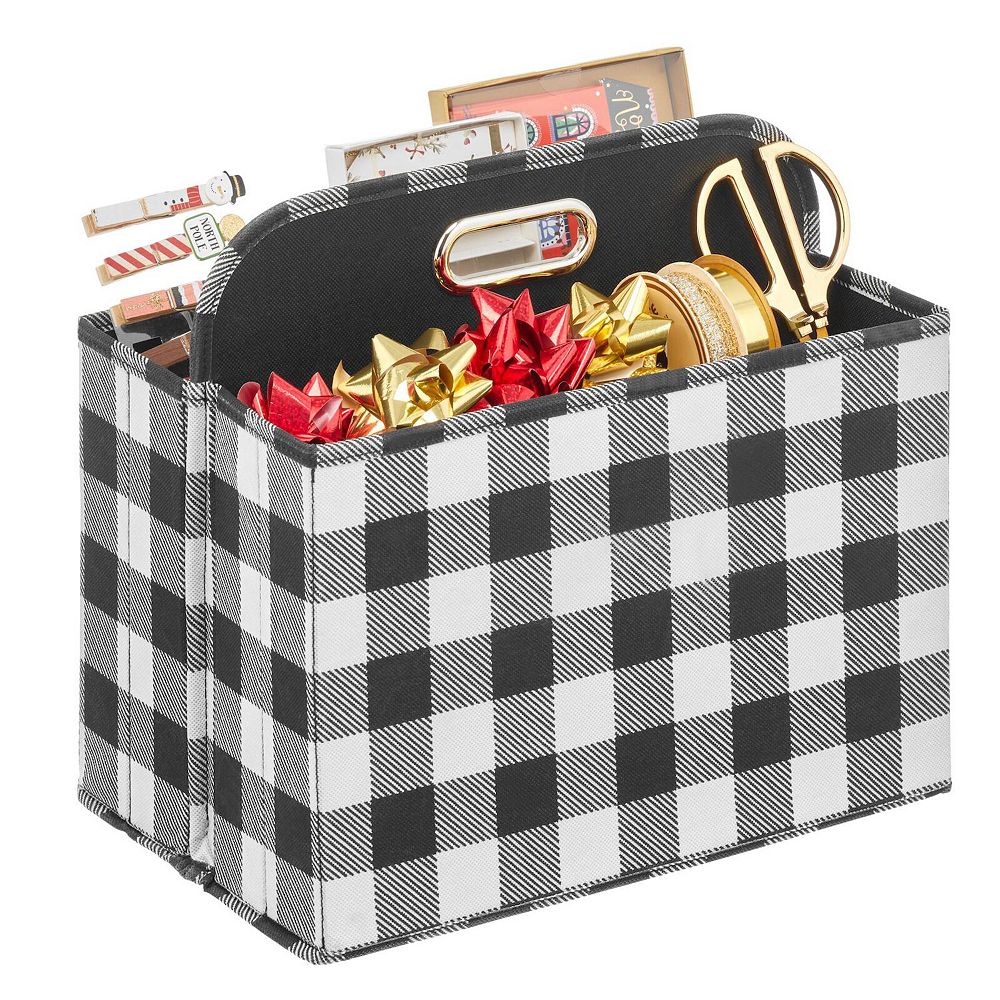 mDesign Holiday Storage Box for Gift Wrapping/Bows, Buffalo Plaid Black ...
