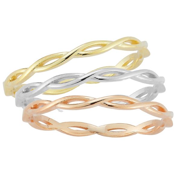 Sunkissed Sterling Tri Tone Infinity Twist Ring Set