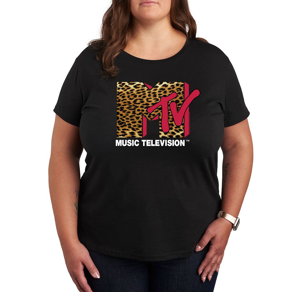 Plus Size MTV Leopard Print Logo Tee