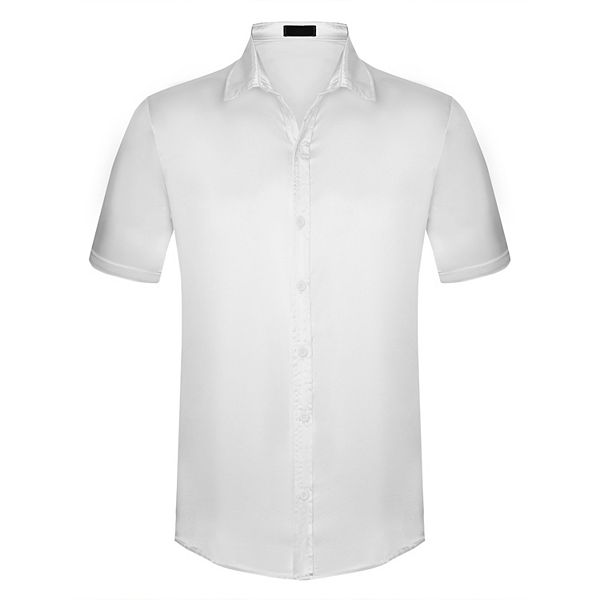 Satin Shirts for Men's Summer Short Sleeve Point Collar Button Down Shirts