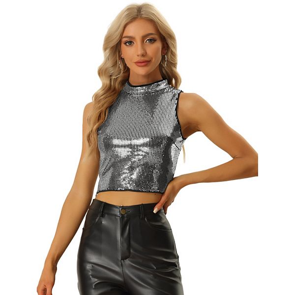Sequin Top For Women's Sleeveless Party Metallic Sparkly Tops