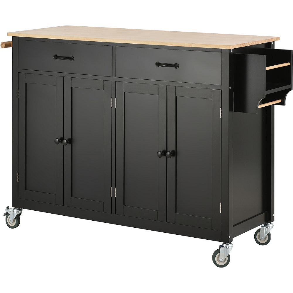 Merax Kitchen Island Cart with Solid Wood Top and Locking Wheels