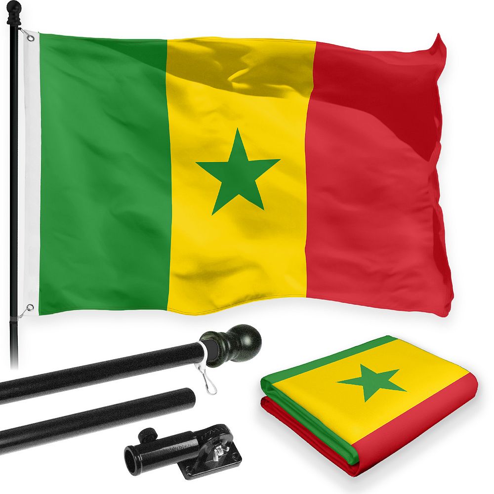 G128 Combo Set: 6ft Flag Pole Black + Bracket 1PK AND Senegal 150D 3x5 1PK