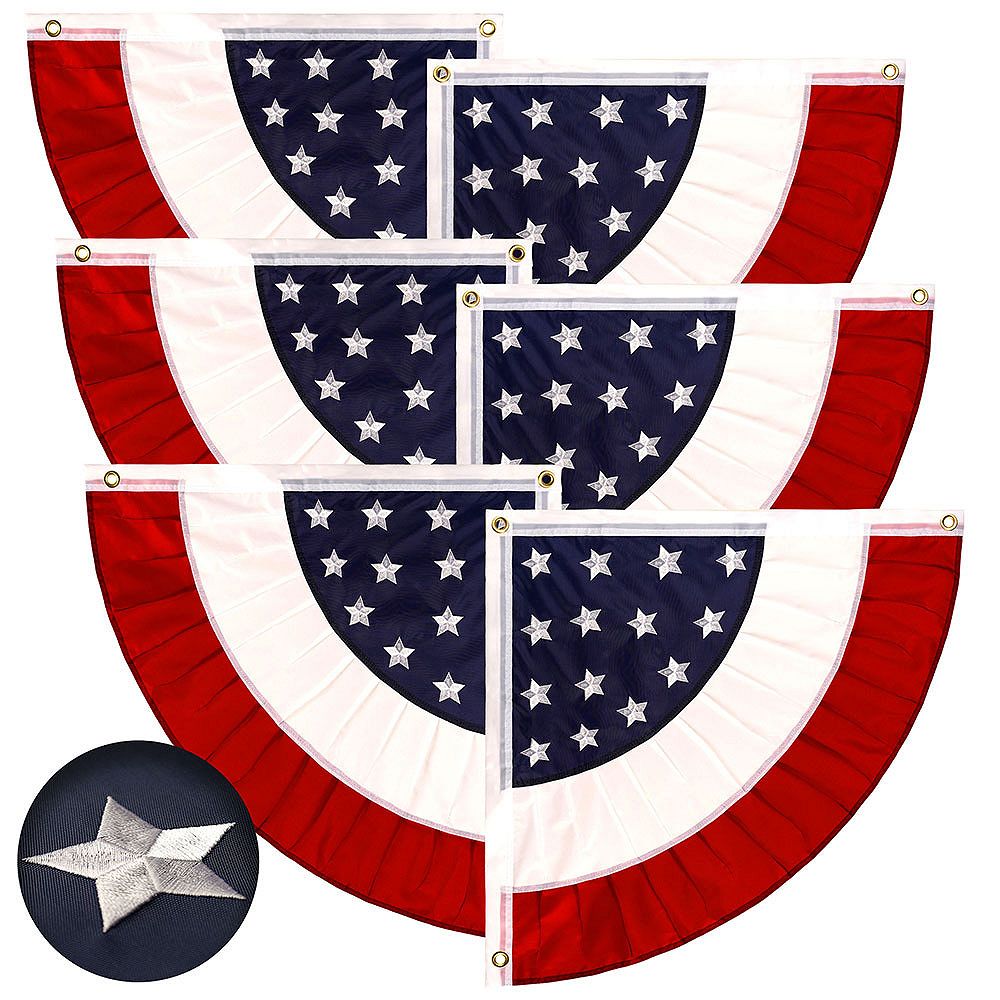 G128 3 PACK: Fan Flag American Star Center Half Embroidered 1.5x1.5 Ft