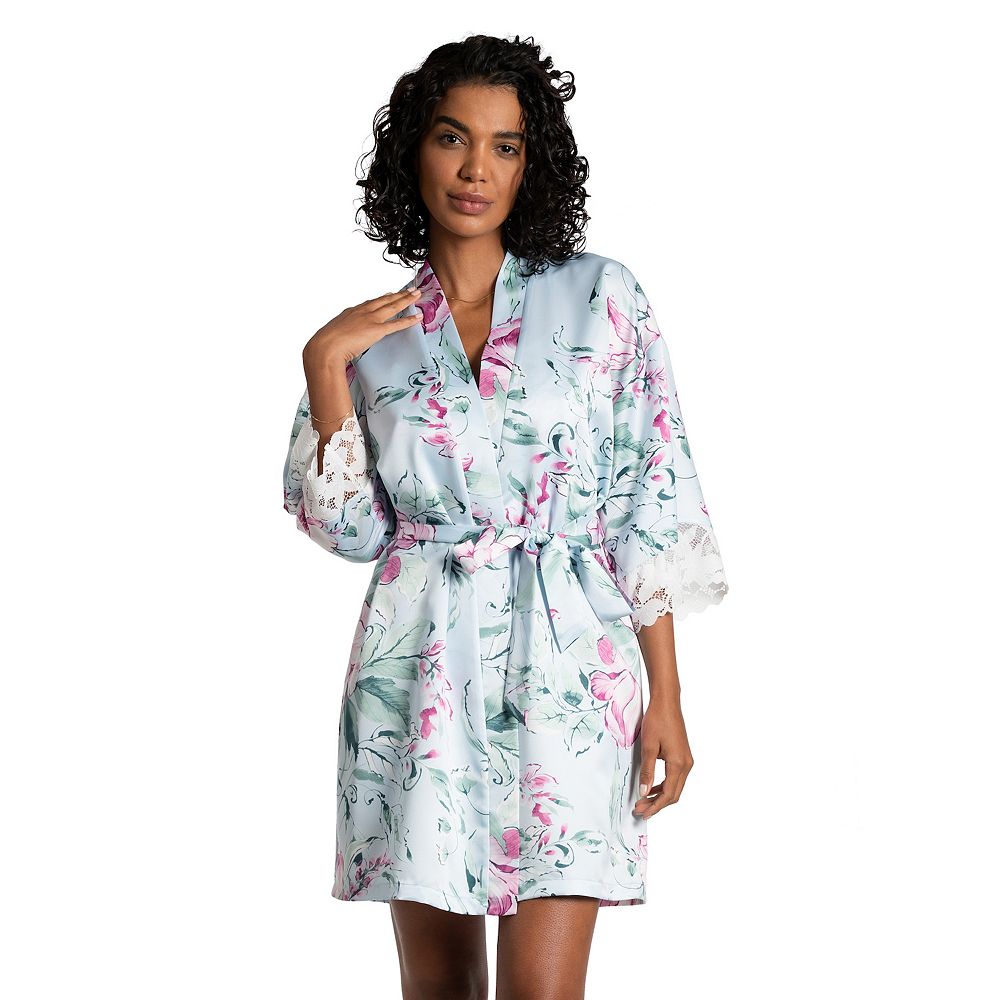 Women's Lilac+London Print Satin Wrapper Robe