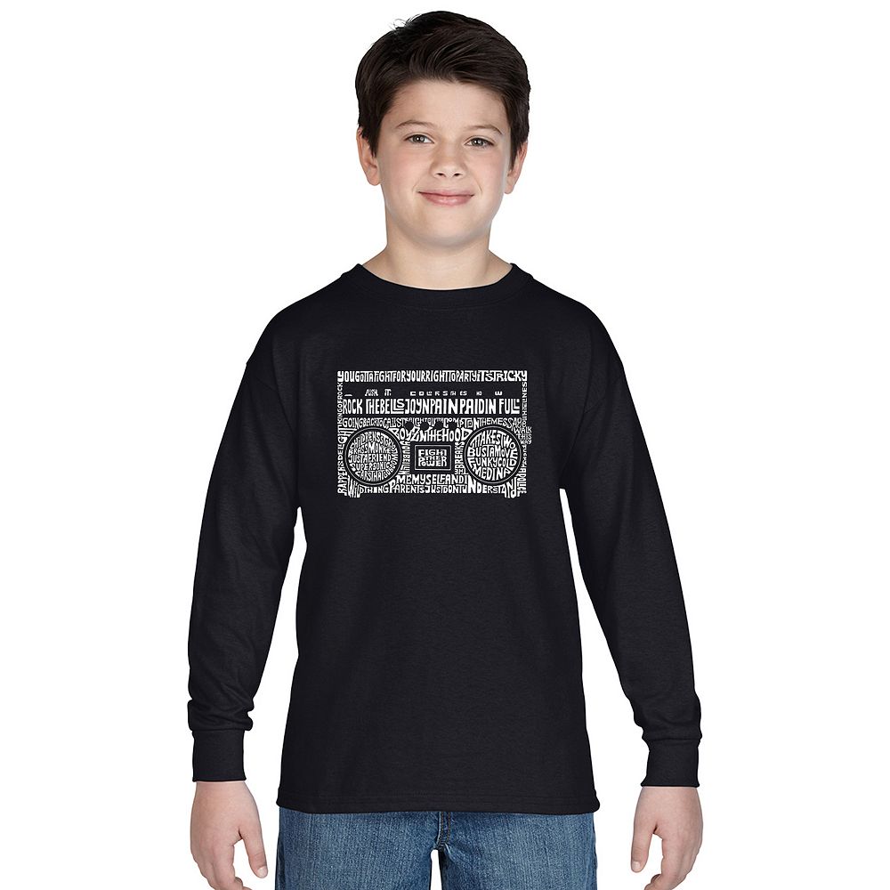 Boy's Word Art Long Sleeve - Greatest Rap Hits of The 1980's